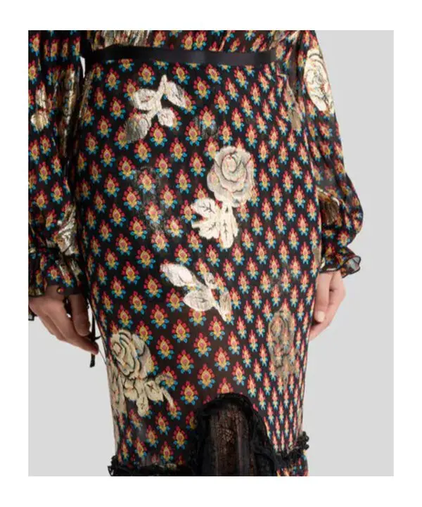 Etro Rose Patterned Asymmetric Midi Skirt