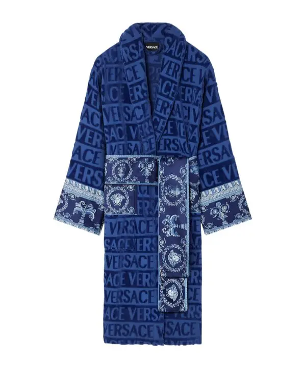 Versace All-over Motif Belted Bathrobe - Blue