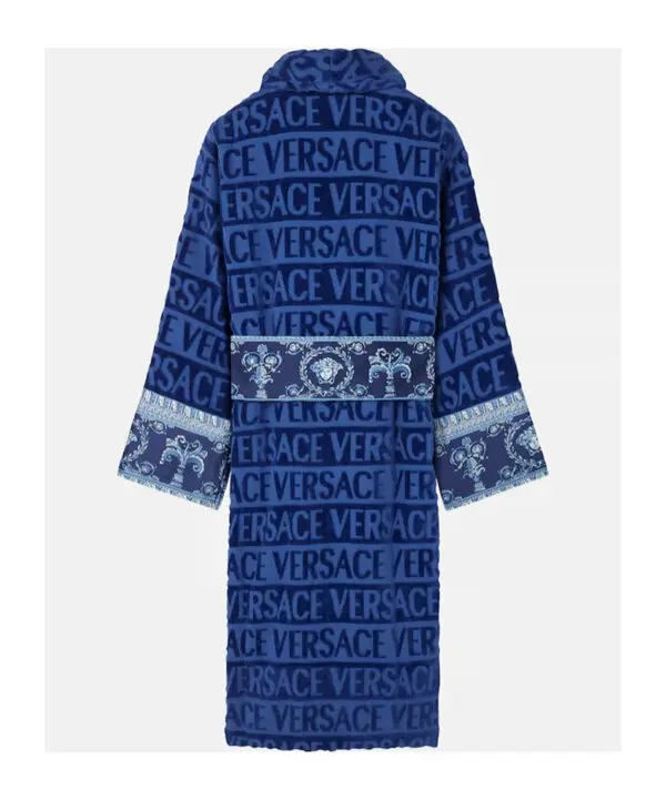 Versace All-over Motif Belted Bathrobe - Blue