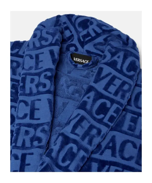 Versace All-over Motif Belted Bathrobe - Blue