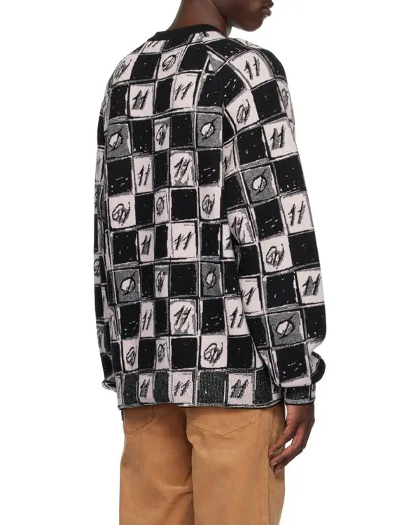 We11Done Ribbed Jacquard Logo V-neck Sweater