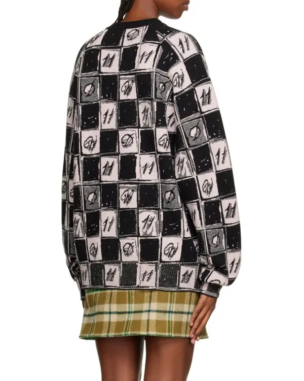 We11Done Ribbed Jacquard Logo V-neck Sweater
