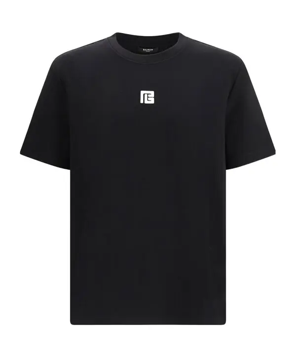 Balmain Logo Embroidered Crewneck T-shirt - Black