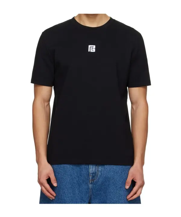 Balmain Logo Embroidered Crewneck T-shirt - Black