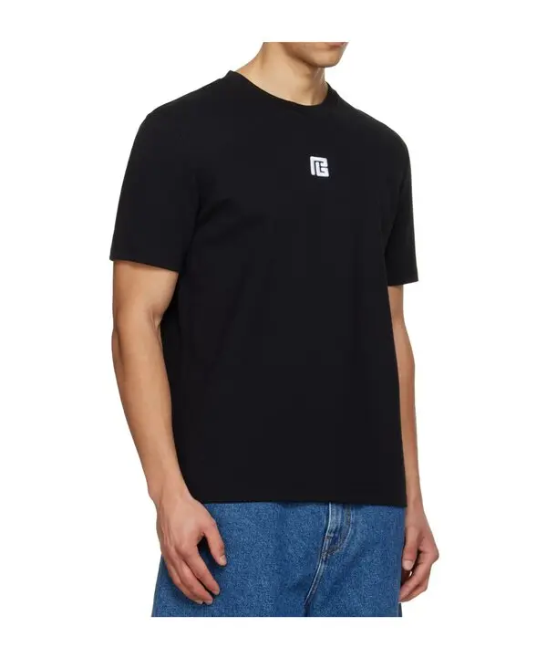 Balmain Logo Embroidered Crewneck T-shirt - Black