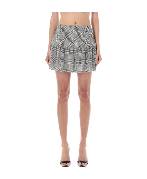 Alessandra Rich Checked Lace-up Mini Skirt - Gray