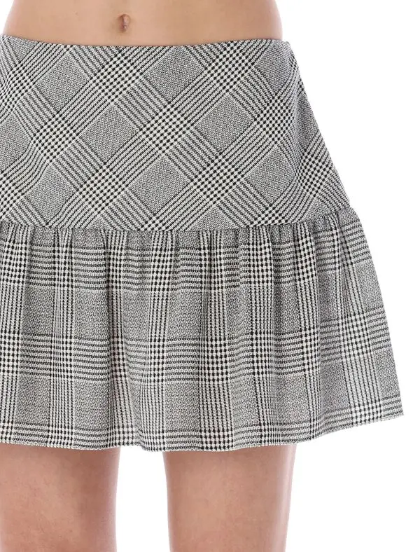 Alessandra Rich Checked Lace-up Mini Skirt - Gray