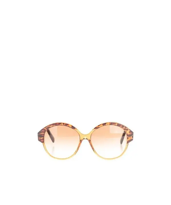 Celine Oversized Round Frame Sunglasses With Amber Emblem Details - Brown