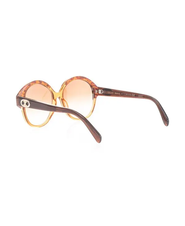 Celine Oversized Round Frame Sunglasses With Amber Emblem Details