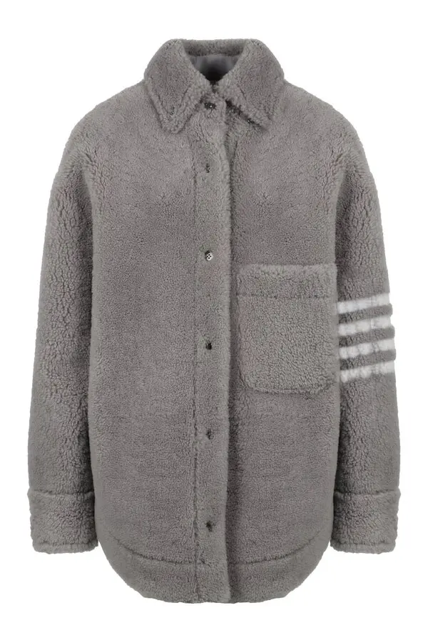 Thom Browne 4-bar Buttoned Oversized Shirt Jacket - Medium Grey