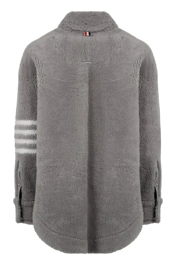 Thom Browne 4-bar Buttoned Oversized Shirt Jacket - Medium Grey