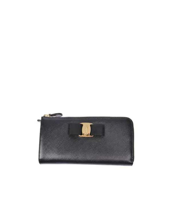 FERRAGAMO Bow Details Logo Wallet - Black