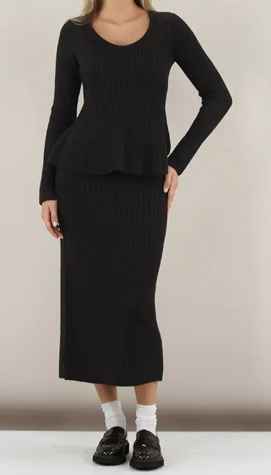 TWINSET Ribbed Midi Skirt - Black