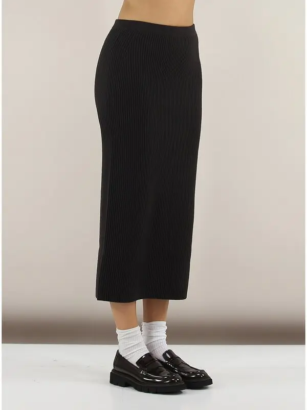 TWINSET Ribbed Midi Skirt With Elastic Waistline