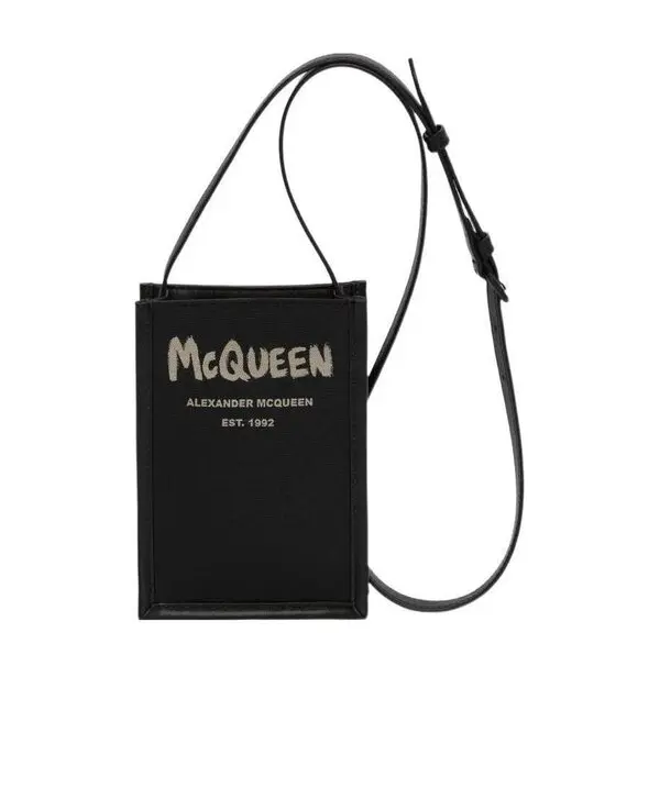 Alexander McQueen Graffiti Logo Printed Shoulder Bag - Black