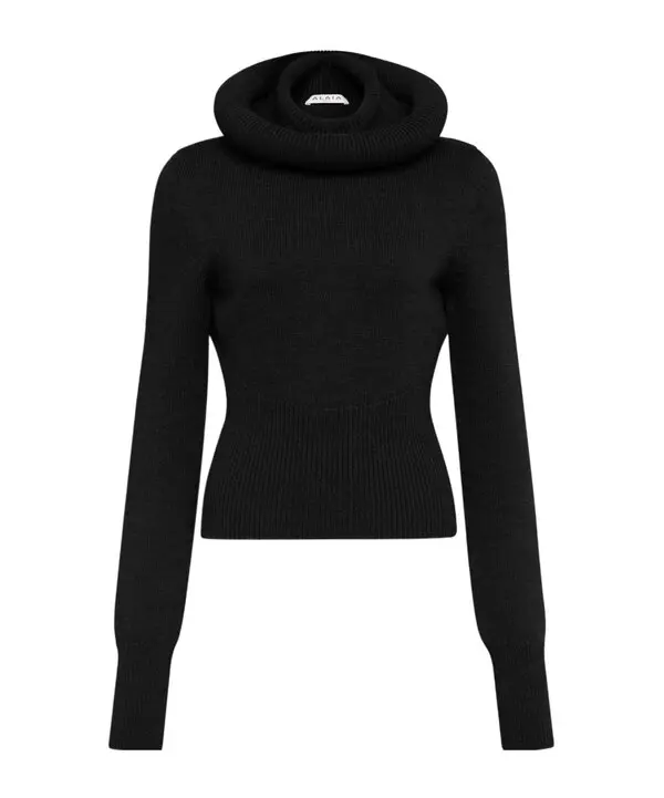Alaïa Sculptural Hood Ribbed Knit Jumper - Black