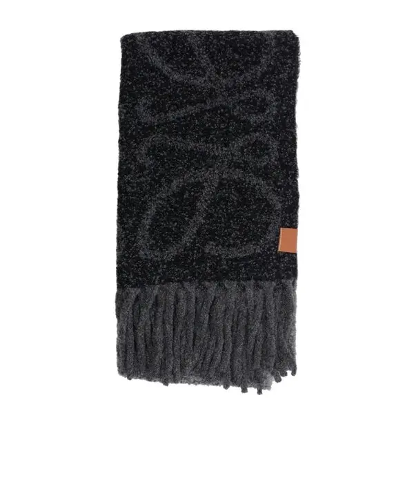 Loewe Anagram Fringed Scarf - Black