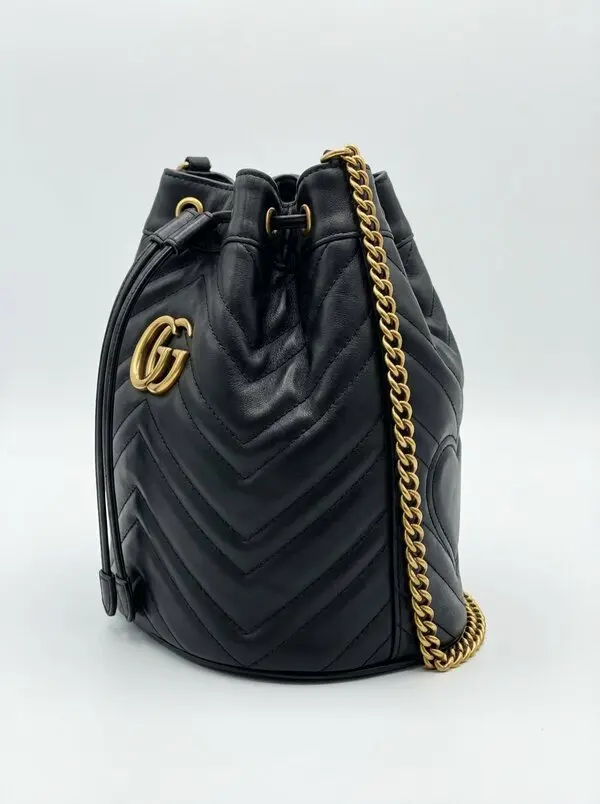 Gucci Gg Marmont Mini Quilted Bucket Bag - Black