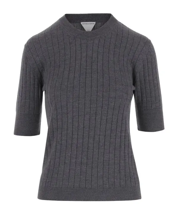 Bottega Veneta Ribbed Knit Crew Neck Top - Black