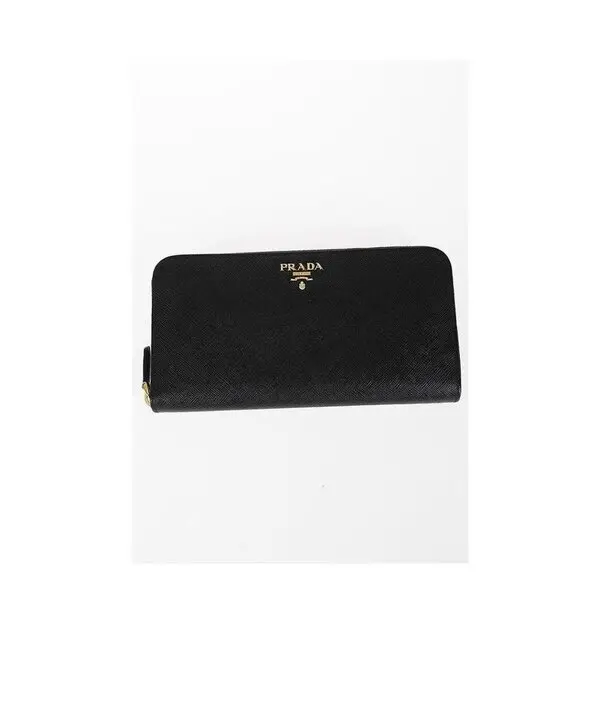 Prada Logo Plaque Zip Around Wallet - Black