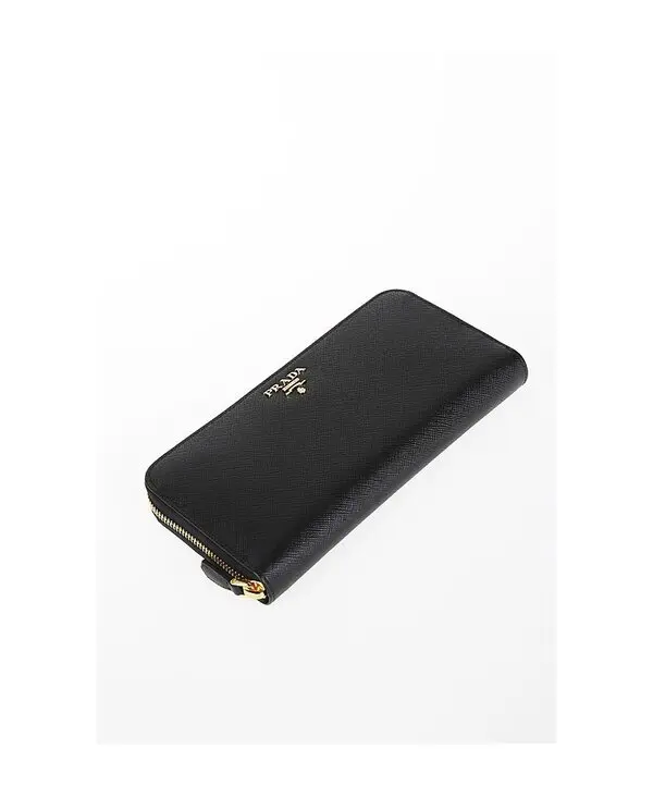 Prada Logo Plaque Zip Around Wallet