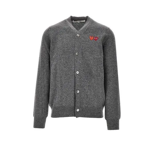 Play Comme Des Garcon Long-sleeved Wool Cardigan - Gray