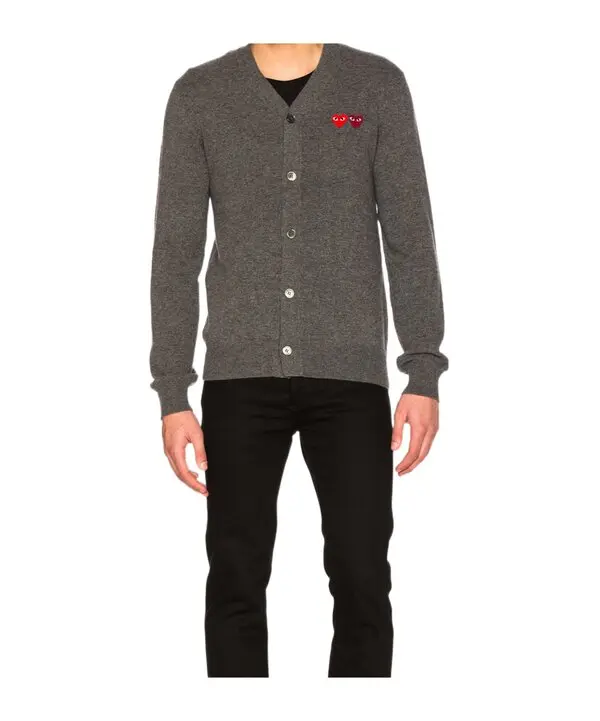 Play Comme Des Garcon Long-sleeved Wool Cardigan - Gray