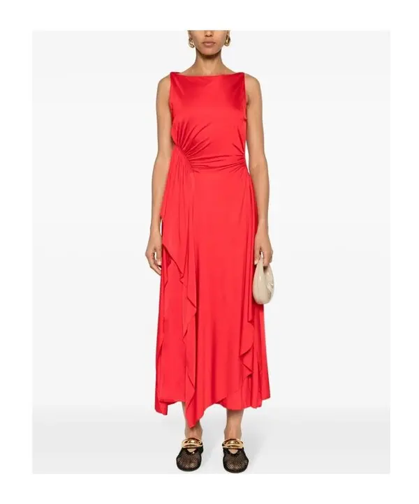 LANVIN Sleeveless Ruched Midi Dress - Red