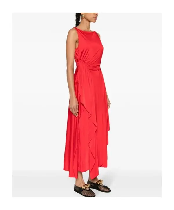 LANVIN Sleeveless Ruched Midi Dress - Red