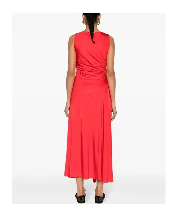 LANVIN Sleeveless Ruched Midi Dress - Red