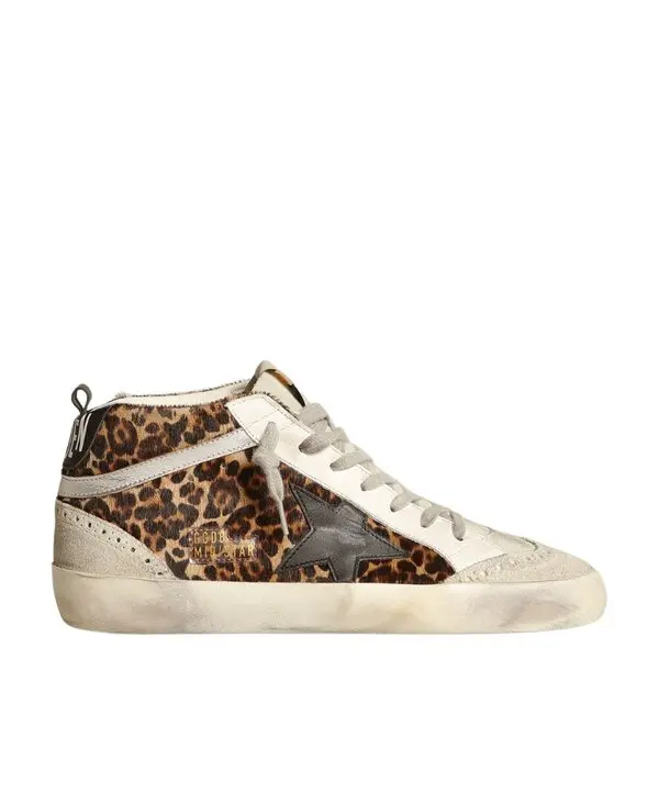 GOLDEN GOOSE Mid Star Leopard Print Lace-up Sneakers - Nude