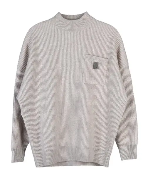 Brunello Cucinelli Long Sleeve Ribbed Sweater With Chest Pocket