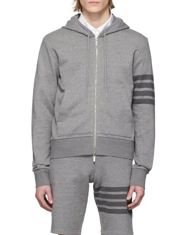 Thom Browne Tonal 4-bar Zip-up Hooded Jacket