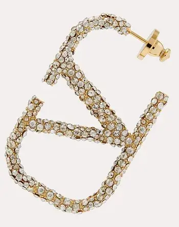 Valentino Garavani Vlogo Signature Earrings In Metal And Swarovski Crystals - Yellow