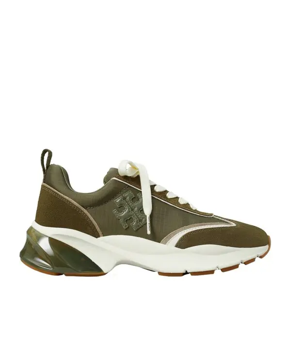 Tory Burch Logo-patch Round Toe Sneakers - Dark Olive/dark Olive/aneto