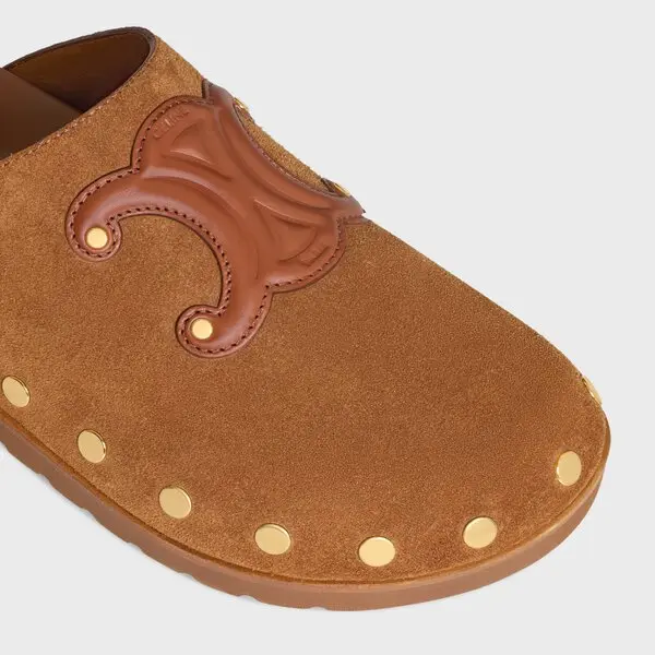 Celine Suede Calfskin Clog With Stud Embellishments - Brown