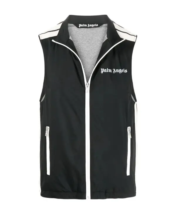 Palm Angels Logo Printed Zipped Gilet - Green