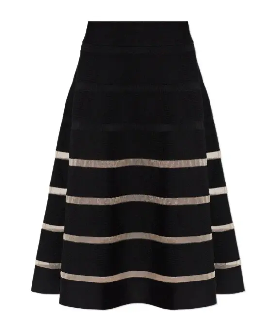 Balmain Striped Flared Midi Skirt