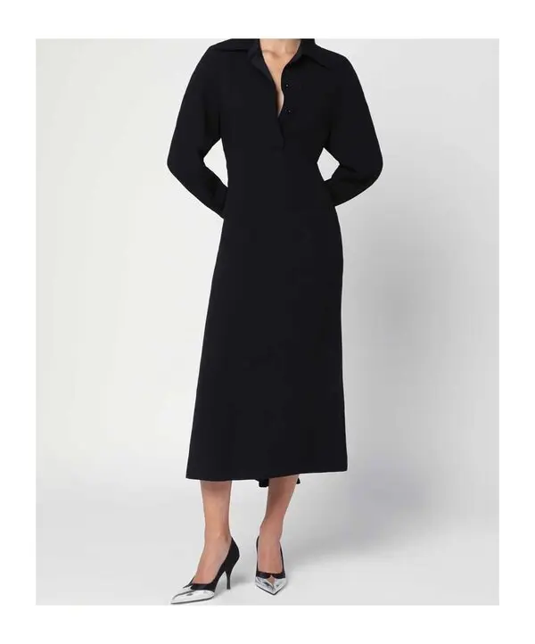 Victoria Beckham Long Sleeve Button Front Dress - Black