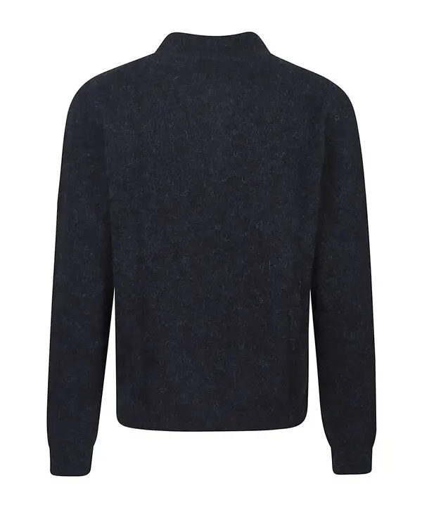 SUNFLOWER Long Sleeved Knitted Polo Shirt - Navy