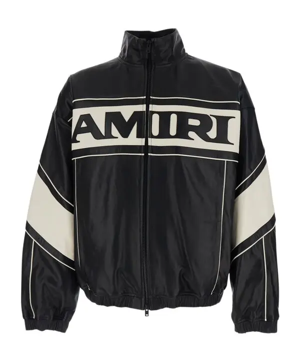 Amiri Maxi Logo High-neck Zipped Leather Jacket
