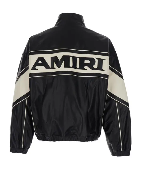 Amiri Maxi Logo High-neck Zipped Leather Jacket