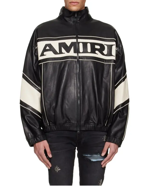 Amiri Maxi Logo High-neck Zipped Leather Jacket