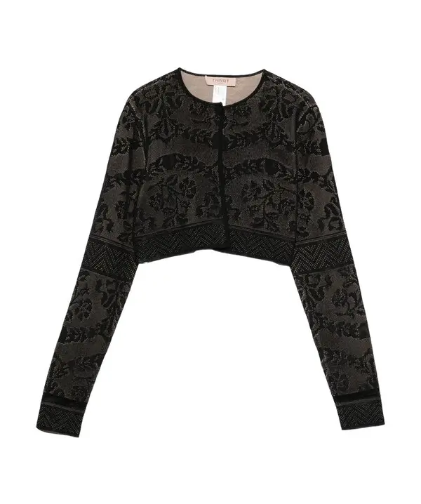 TWINSET Floral Pattern Cropped Cardigan - Black
