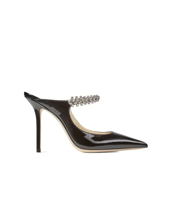 JIMMY CHOO Bing Embellished Patent Leather Mules - Black