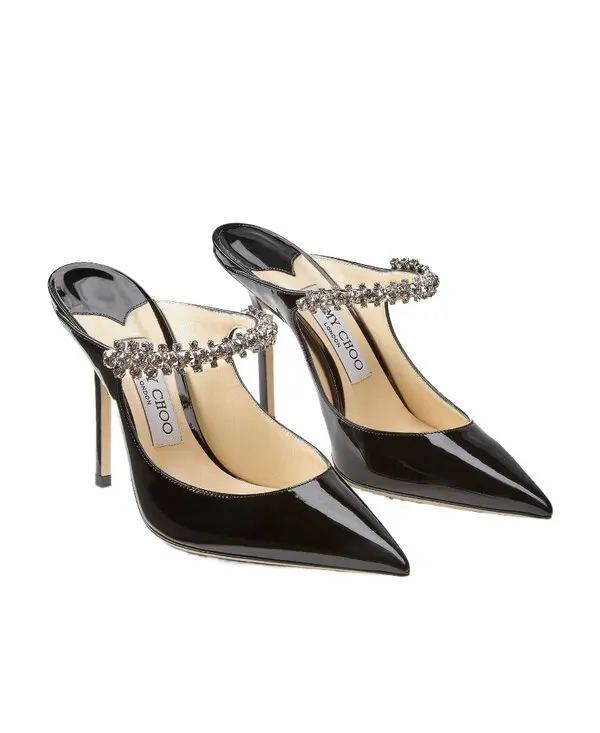JIMMY CHOO Bing Embellished Patent Leather Mules - Black