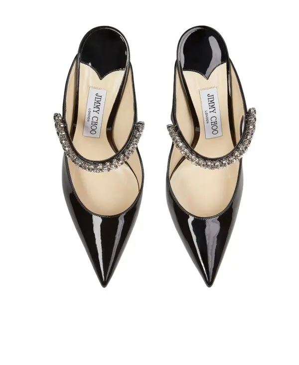 JIMMY CHOO Bing Embellished Patent Leather Mules - Black