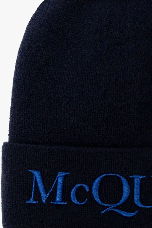 Alexander McQueen Logo Embroidered Beanie - Black
