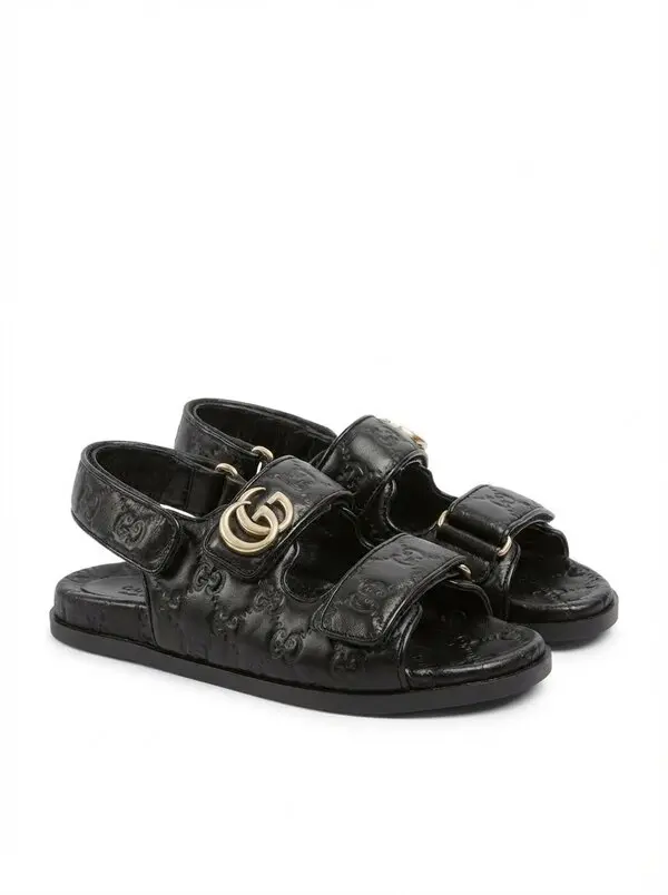 Gucci Double G Embossed Flat Sandals - Black
