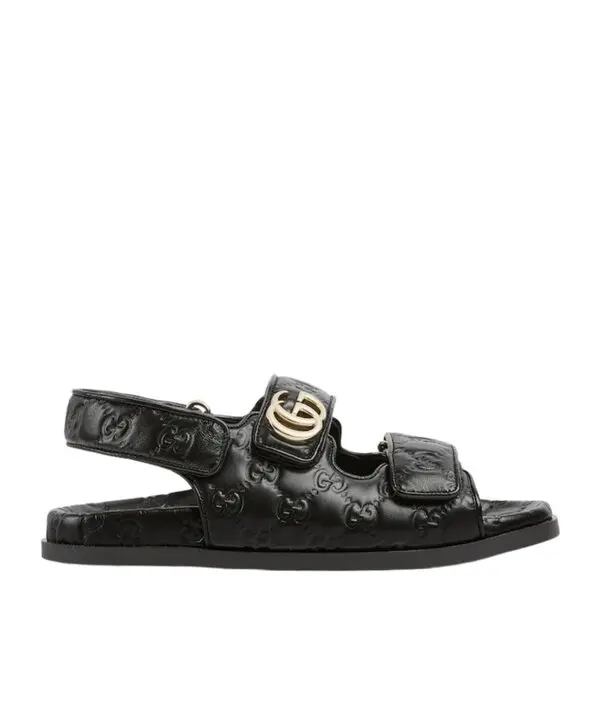 Gucci Double G Embossed Flat Sandals - Black